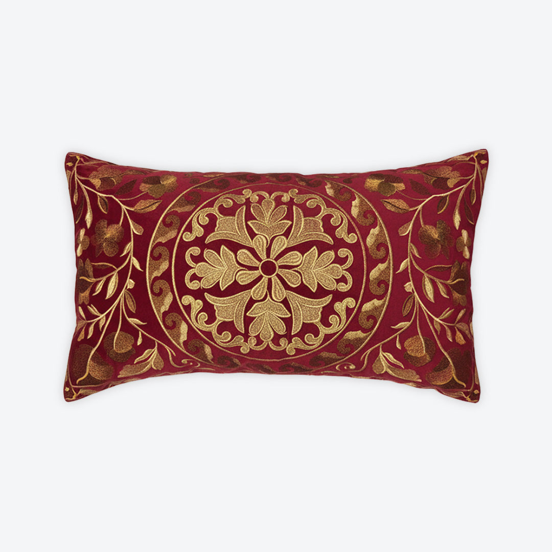 Merlot Regalia Cushion Cover | Embroidered Gold Medallion Velvet – The ...