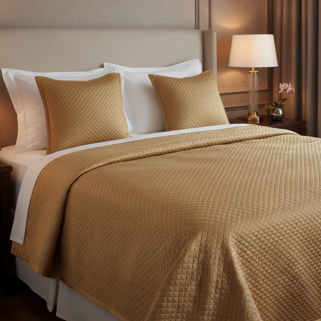 Gold Hotel Luxe Bedspread | Glamorous Bedroom Accent – The Pillow Company