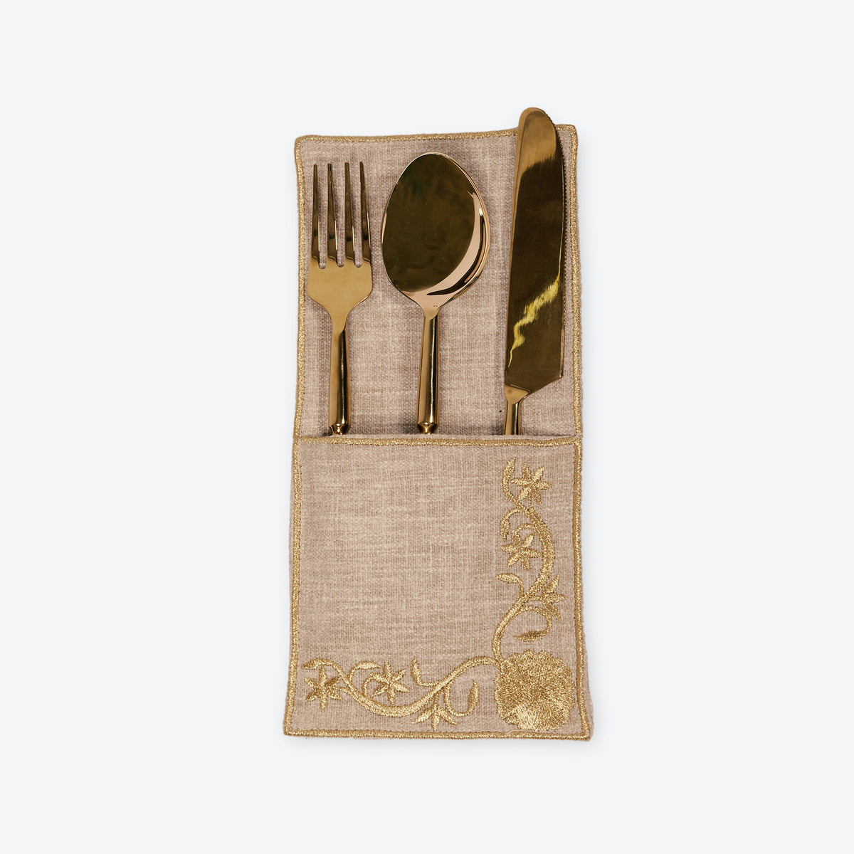 Beige Regal Cutlery Holder Set | Embroidered Table Accessory – The ...